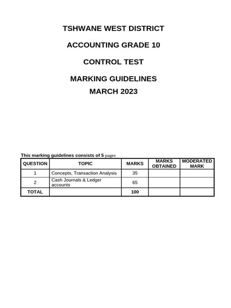 2023 Controlled Test Grade 10 T1 Marking Guidelines Pdf Banks Cash