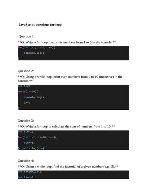 Javascript Questions For Loop Pdf Computer Programming Software