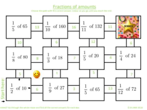 Fun Maths Maze Fractions Of Amounts Teaching Resources
