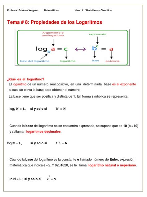Propiedades Y Ejercicios De Logaritmos Pdf Logaritmo Exponenciación