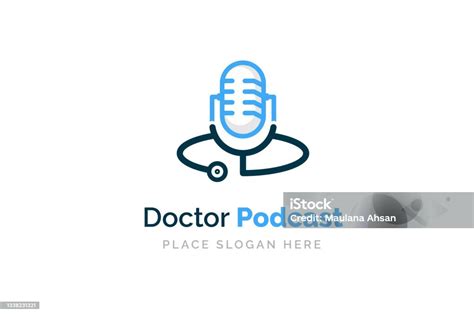 닥터 팟 캐스트 아이콘 디자인 청진기 및 마이크 일러스트 기호 팟캐스팅에 대한 스톡 벡터 아트 및 기타 이미지 팟캐스팅