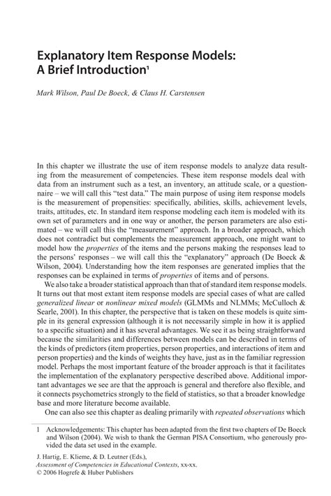 Pdf Explanatory Item Response Models A Brief Introduction
