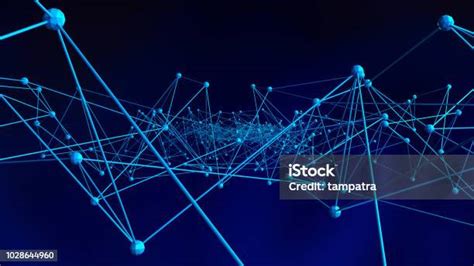 블루 디지털 데이터 및 네트워크 연결 삼각형 선과 검은 배경 3d 추상 그림에 기술 개념 분야 3차원 형태에 대한 스톡 사진 및