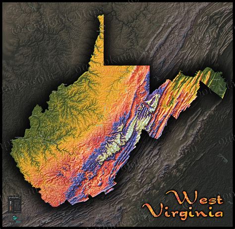 West Virginia Map Colorful Hills Mountains And Topography