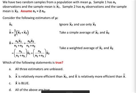 solved we have two random samples from a population with