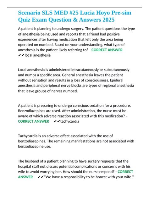 Scenario Sls Med 25 Lucia Hoyo Pre Sim Quiz Exam Question And Answers