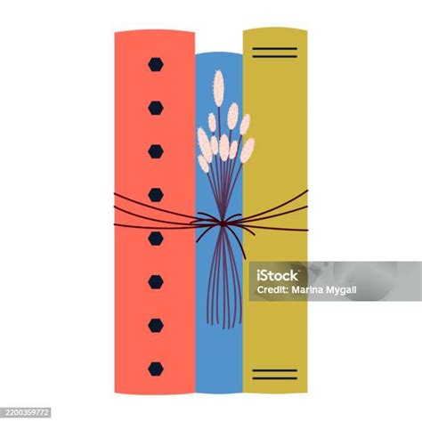 식물 표본실이 있는 끈으로 묶인 책 더미 세계 책의 날 교육 개념 흰색 배경에 고립된 간단한 재미 있는 클립 아트입니다 책 축제 0명에 대한 스톡 벡터 아트 및 기타 이미지