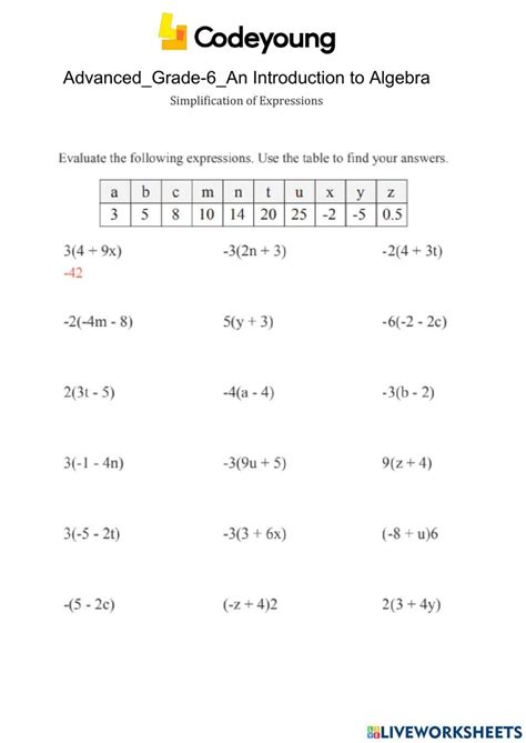 Alebra Interactive Worksheet Live Worksheets