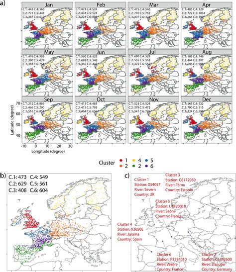 Spatial Distribution Of A The Six Clusters Corresponding To Monthly