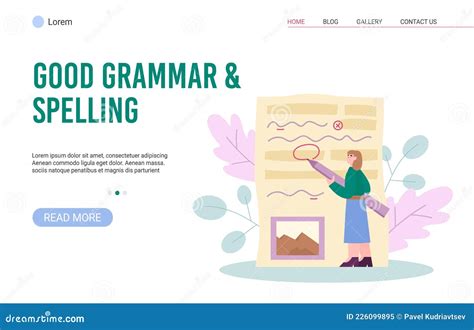 Website For Spelling Corrector And Grammar Editor Flat Vector Illustration Stock Vector