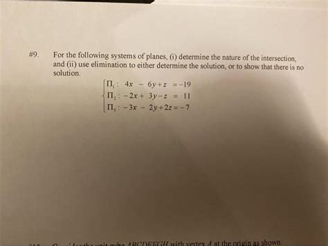 Solved For The Following Systems Of Planes I Determine Chegg
