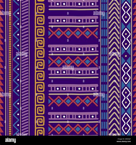 Seamless Vector Tribal Motifs Pattern In Purple Color Stock Vector