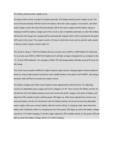 12v Battery Backup Power Supply Circuit Pdf
