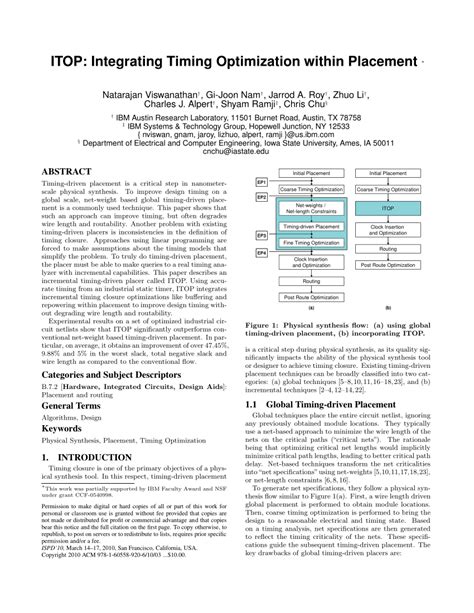 Pdf Itop Integrating Timing Optimization Within Placement