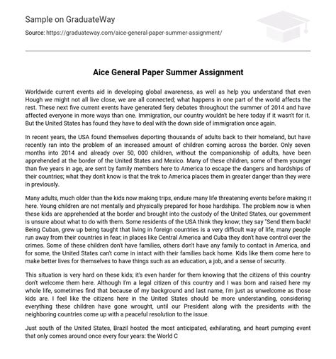 ⇉aice General Paper Summer Assignment Essay Example Graduateway
