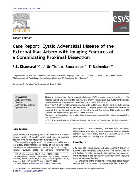 Pdf Case Report Cystic Adventitial Disease Of The External Iliac Artery With Imaging Features