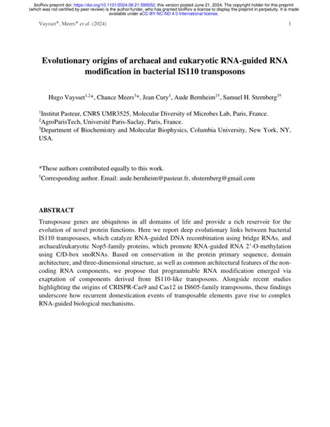 Pdf Evolutionary Origins Of Archaeal And Eukaryotic Rna Guided Rna Modification In Bacterial