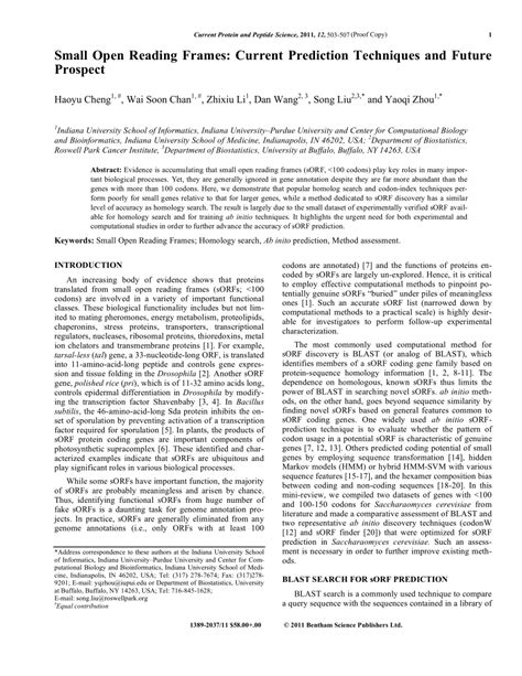 Pdf Small Open Reading Frames Current Prediction Techniques And