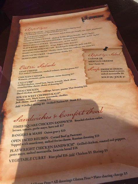 Menu At Playwright Pub And Bar West New York 202 W 49th St