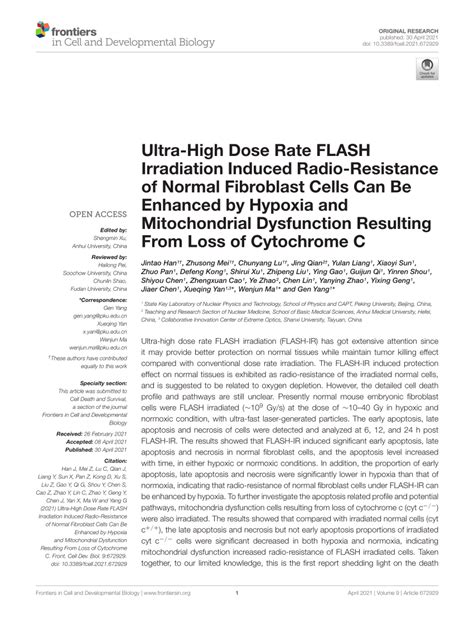Pdf Ultra High Dose Rate Flash Irradiation Induced Radio Resistance Of Normal Fibroblast Cells