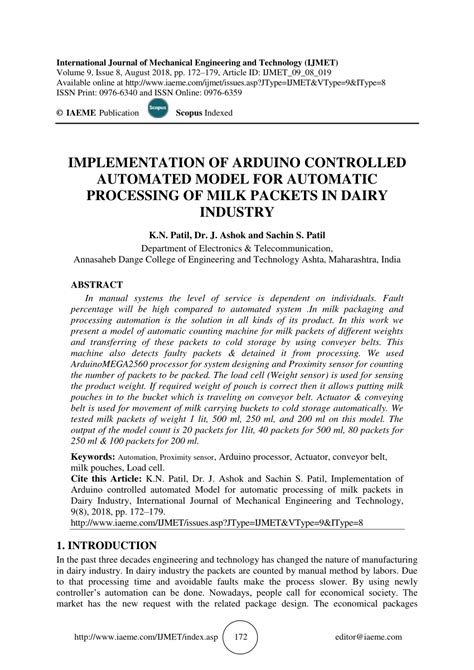 pdf implementation of arduino controlled automated model for automatic processing of milk