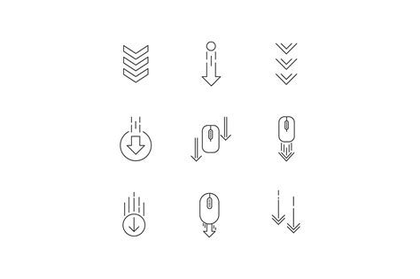 Scrolling Down Arrows Icons Set Outline Icons ~ Creative Market