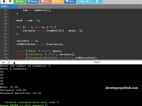 C Program To Find Mean Variance And Standard Deviation