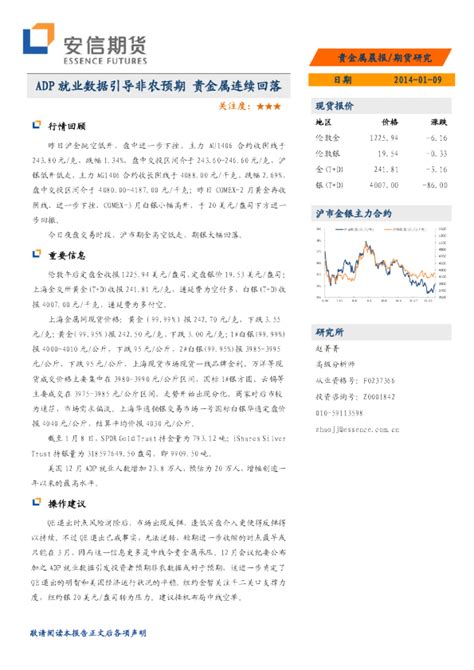 贵金属晨报：adp就业数据引导非农预期贵金属连续回落