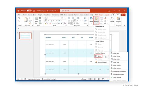 Align Powerpoint Table From Arrange Menu Slidemodel