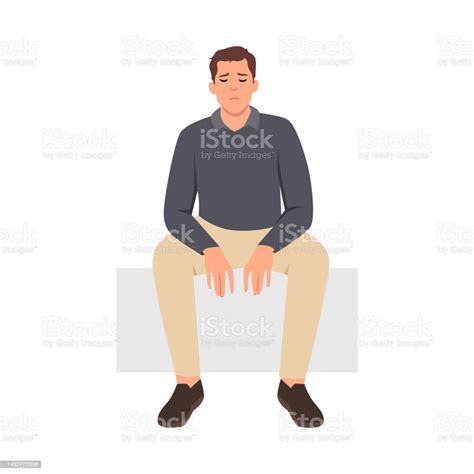 벤치에 앉아있는 젊은 외로운 남자 젊은 우울한 남성 캐릭터 흰색 배경에 격리된 플랫 벡터 일러스트 레이 션 남자에 대한 스톡 벡터 아트 및 기타 이미지 Istock