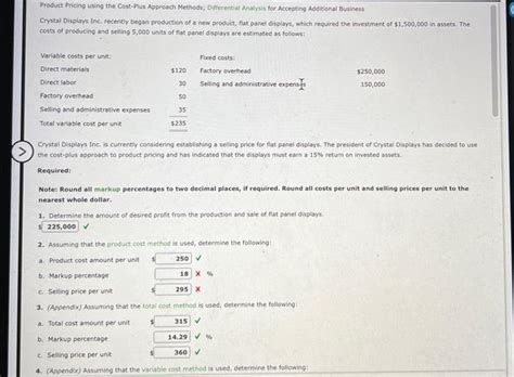 Solved Product Pricing Using The Cost Plus Approach Methods