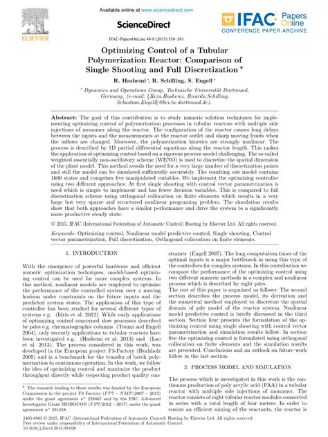 Pdf Optimizing Control Of A Tubular Polymerization Reactor Comparison Of Single Shooting And
