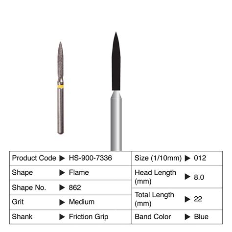 Hs Maxima Diamond Bur Flame Friction Grip Medium 862 012m 5 Pack Hshk