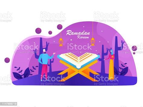 행복 한 라마단 무바라크 웹 방문 페이지 서식 파일 배너 프레젠테이션 사회 및 인쇄 미디어에 대 한 사람들 문자 인사말 개념 평면 디자인 벡터 일러스트 레이 션벡터