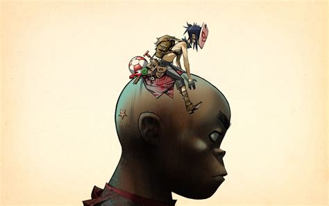 Female Character On Giants Head Digital Wallpaper Gorillaz Noodle Russel Hobbs Jamie