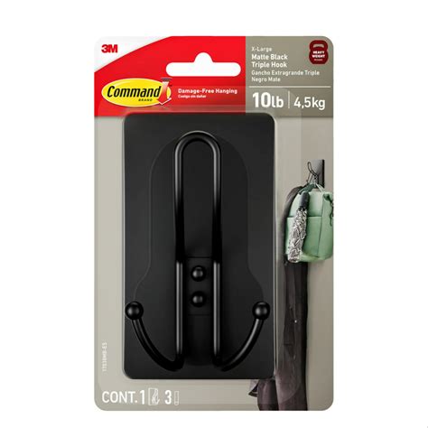 Command X Large Matte Black Triple Hook 1 Hook 3 Strips