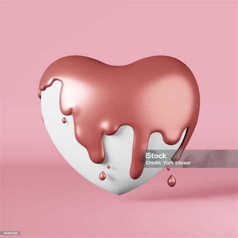 핑크 하트 황금 페인트 스플래시 반짝이는 녹는 광택 유약 3d 렌더링 발렌타인 데이 인사말 카드 구성 템플릿 3차원 형태에 대한 스톡 사진 및 기타 이미지 Istock