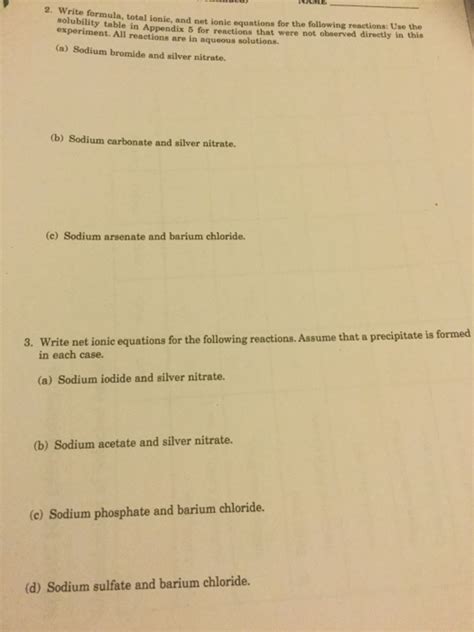 Solved Write Formula Total Ionic And Net Ionic Equation