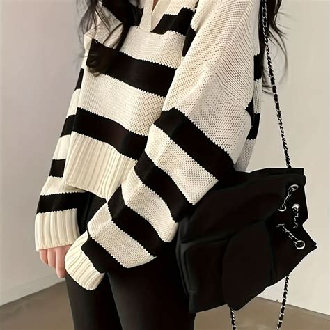 Temu｜컬러 블록 칼라 스웨터 가을 And 겨울용 우아한 긴 소매 스웨터 여성 의류 여성용 옷 옷감 캐주얼 의상