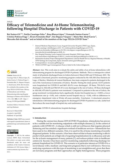 Pdf Efficacy Of Telemedicine And At Home Telemonitoring Following