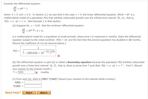 Solved Consider The Differential Equation Dtdp Kp1 C Where
