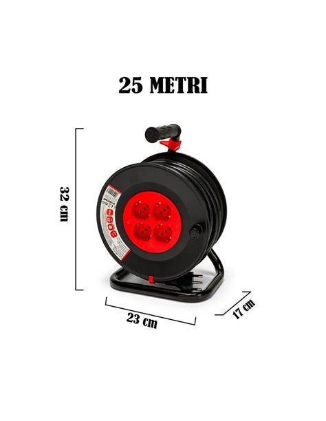 Prolunga Elettrica 25 Metri Con Avvolgicavo H05vv F 3g15 Mm² Con 4 Prese Schuko 1016a 2pt