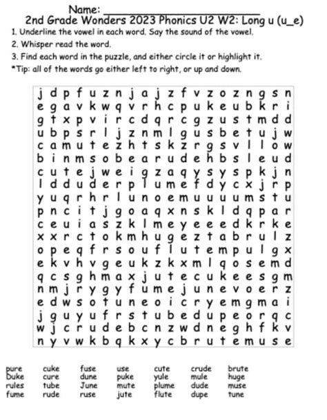 Wonders 2023 Phonics Aligned 2nd Grade Unit 2 Week 2 Word Search