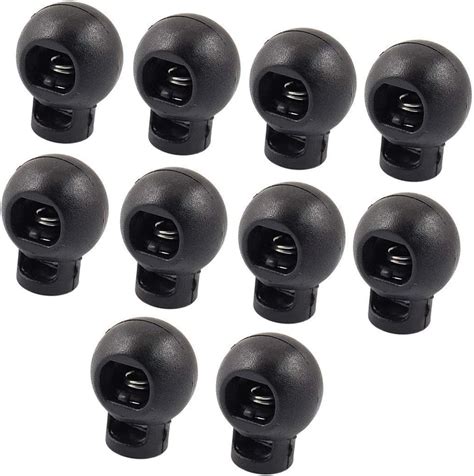 50pcs Plastic Spring Loaded Round Toggle Stopper Cord Locks End Black 17mm X 23mm