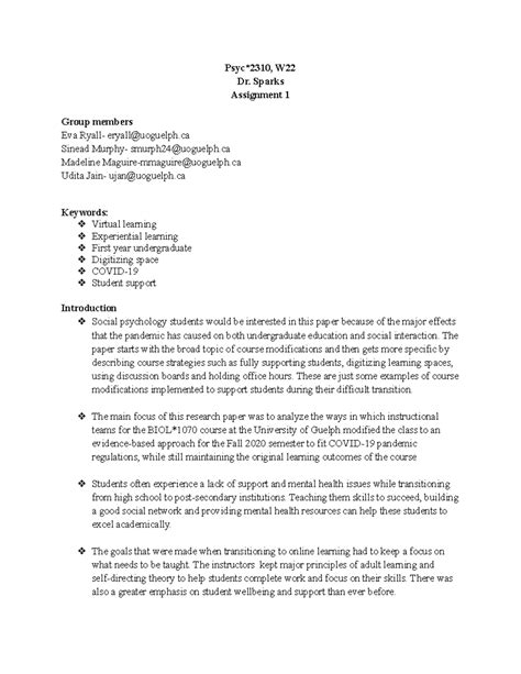 Social Psych Assignment 1 Psyc2310 W Dr Sparks Assignment 1 Group