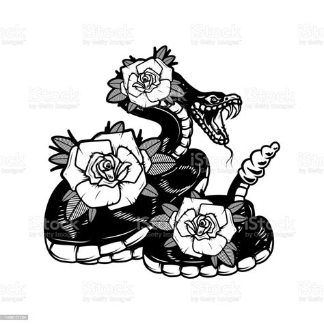 장미와 함께 배경에 뱀 포스터 티셔츠 카드 배너를위한 디자인 요소 벡터 일러스트 레이 션 0명에 대한 스톡 벡터 아트 및 기타