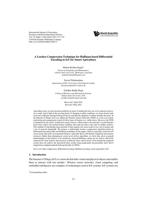 Pdf A Lossless Compression Technique For Huffman Based Differential Encoding In Iot For Smart
