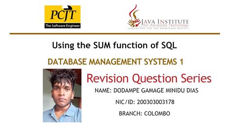 Using The Sum Function Of Sql Database Management Systems 1 Youtube