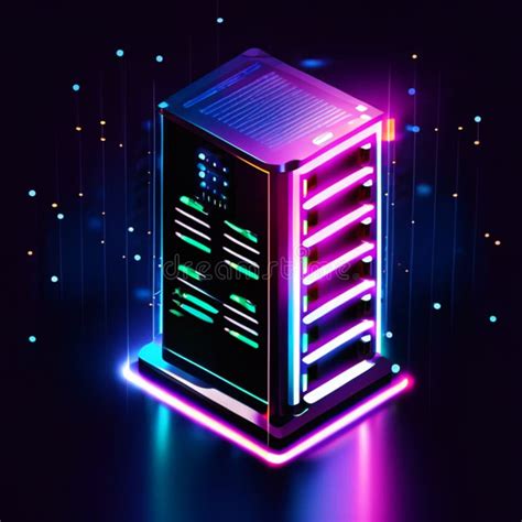 Data Center Isometric Vector Illustration 3d Server Room With Neon Lights Data Center Server