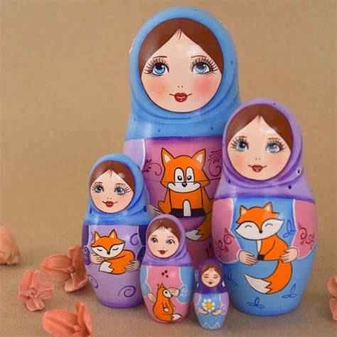 Wooden Matryoshka Nesting Dolls With Fox Montessori Sorting Etsy